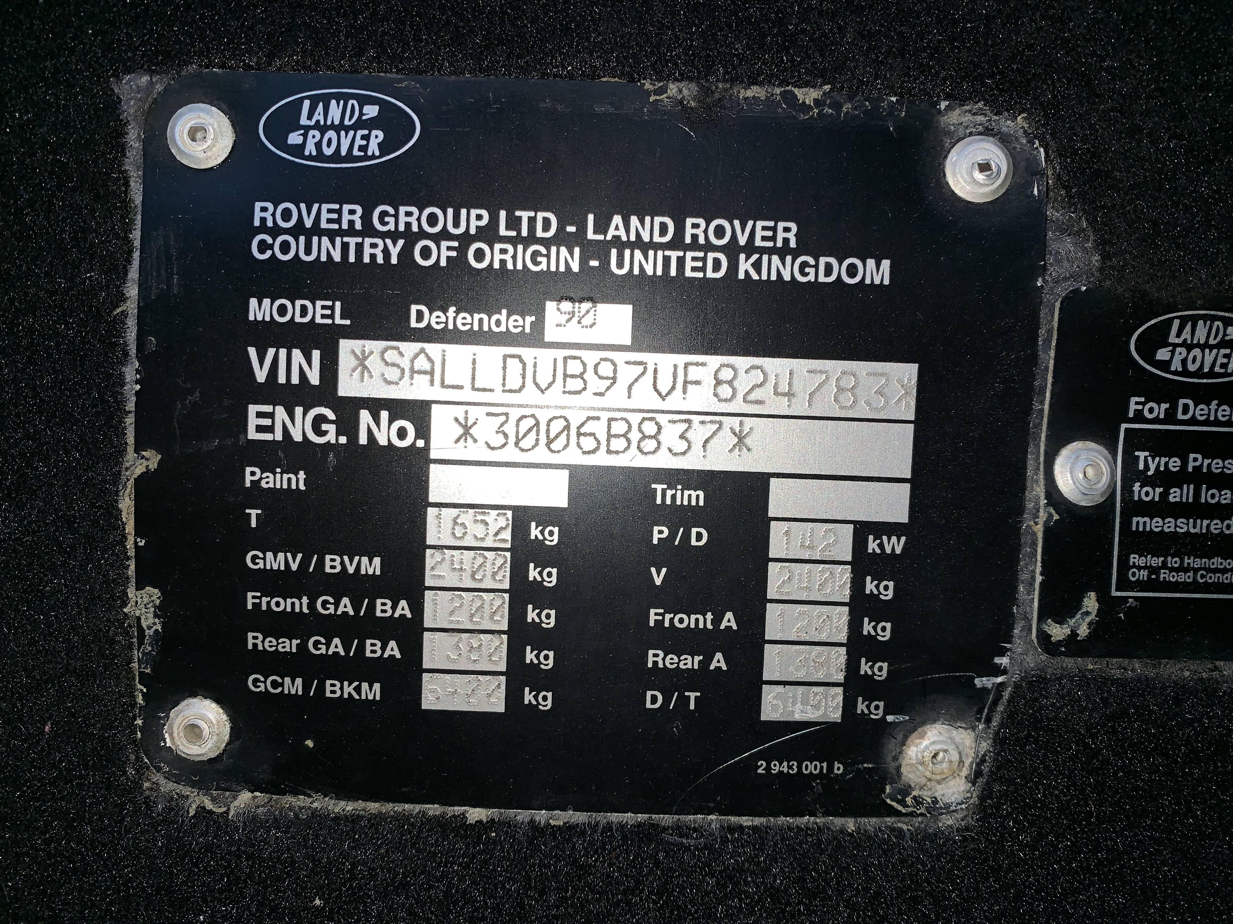 1998 Land Rover Defender 90 2.8i For Sale by Auction